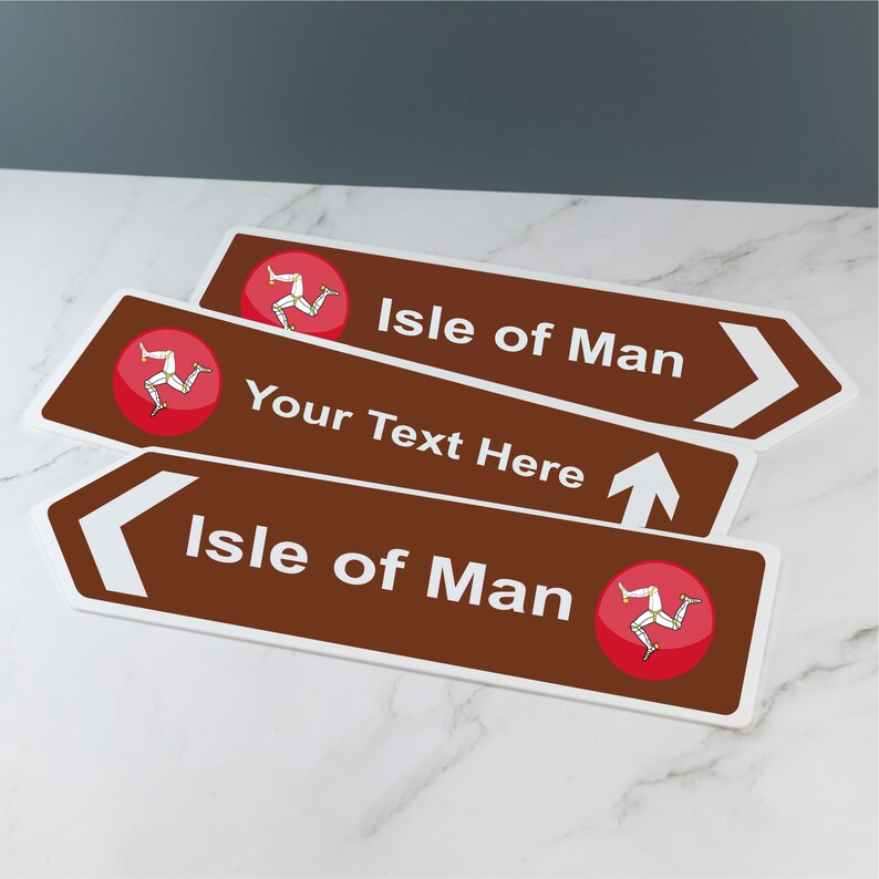 Personalised Isle of Man Directional Road Sign Acrylic UV Printed Holes ...