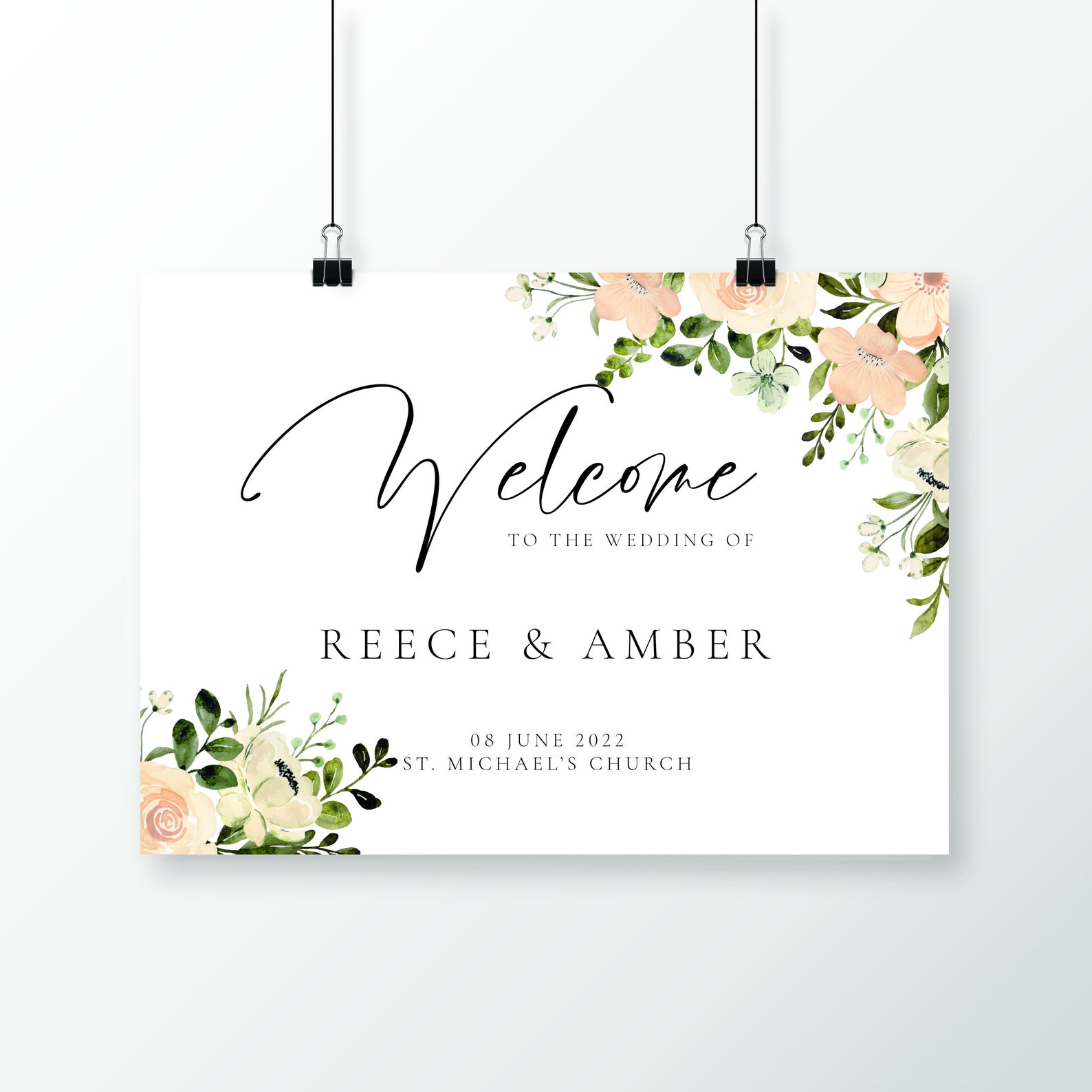Personalised Wedding Welcome Sign Foliage Acrylic Poster Print Entrance ...