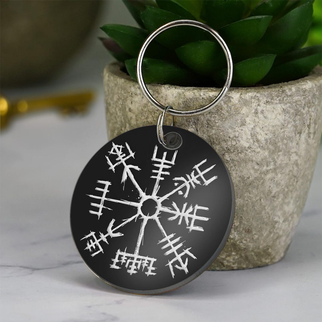 Viking Compass Keyring Vegvísir Norse Symbol Acrylic Keychain, Nordic ...