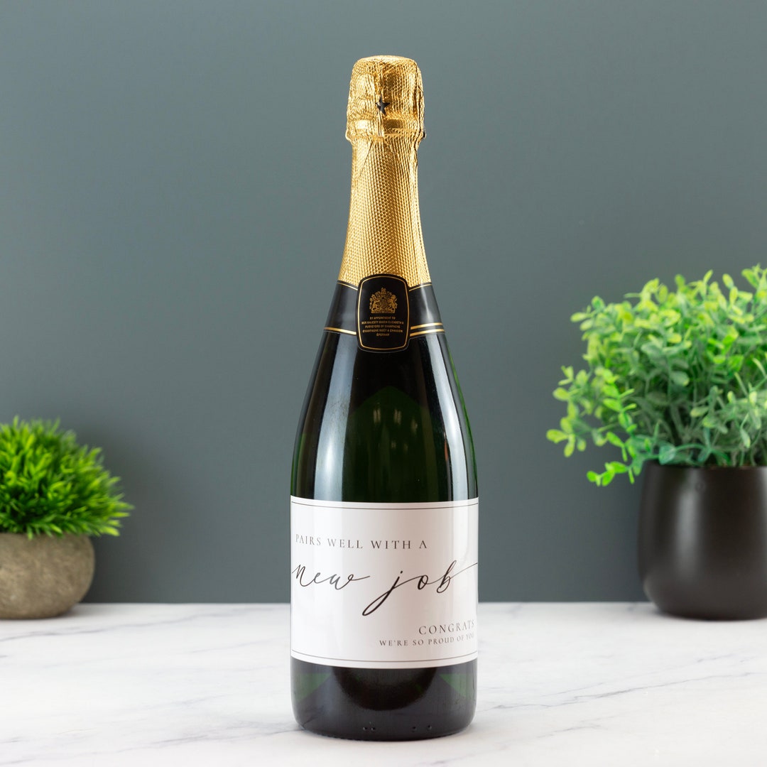 Pairs Well With A New Job Wine Champagne Label Vinyl Sticker Funny ...