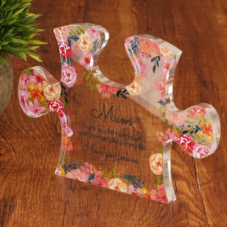 Personalised Floral Jigsaw Acrylic Block Plaque Your Text Printed Free ...