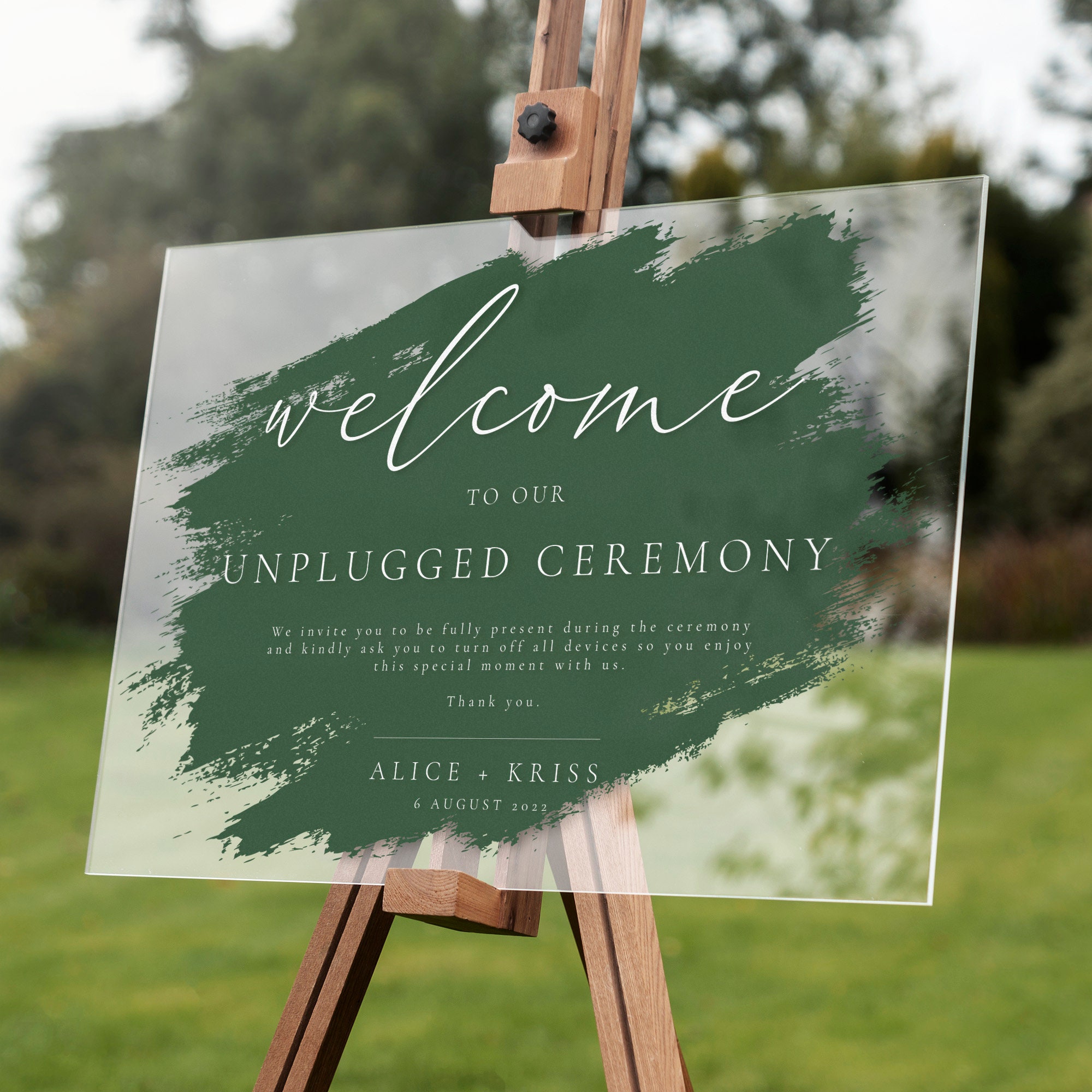 Personalised Wedding Unplugged Ceremony Sign Foliage Acrylic Poster ...