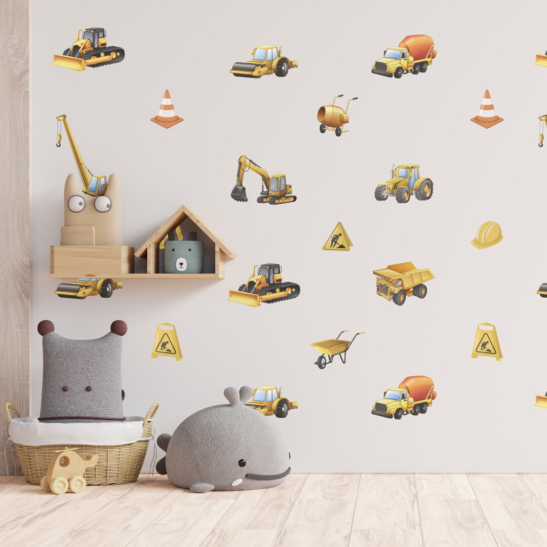 Construction Vehicles Vinyl Wall Art Digger Stickers Decals Kids Room ...
