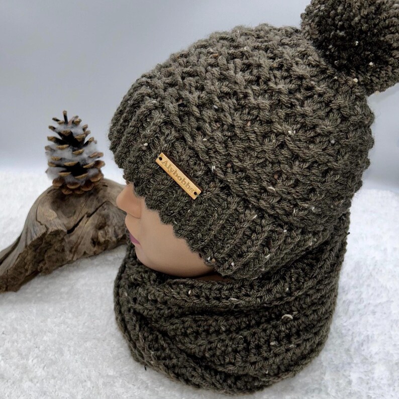 Hat Scarf Glove Set Women, Hand Knit Scarf & Bobble Hat, Brown ...