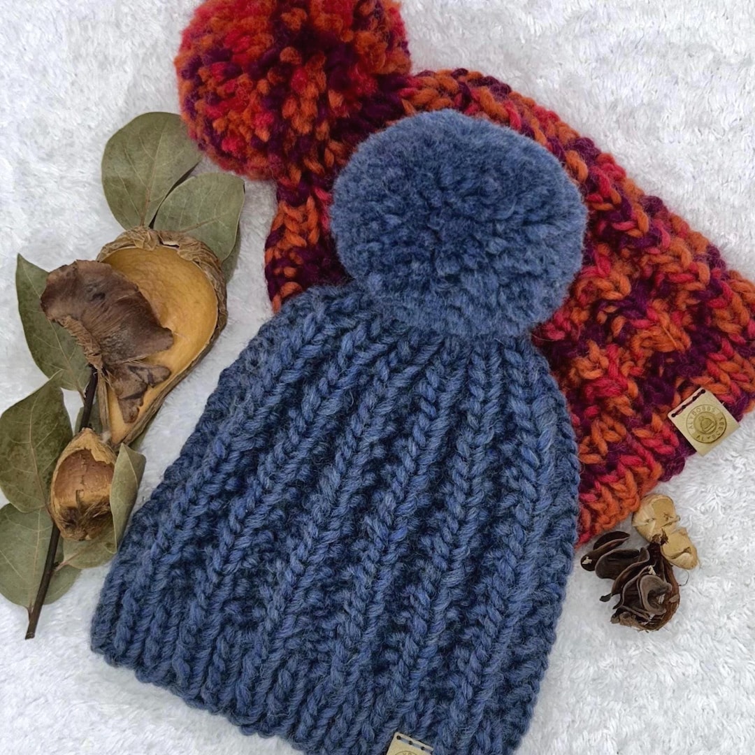 Pure Wool Beanie Hat Women, Wool Bobble Hat Hand Knitted, Ladies Luxury ...