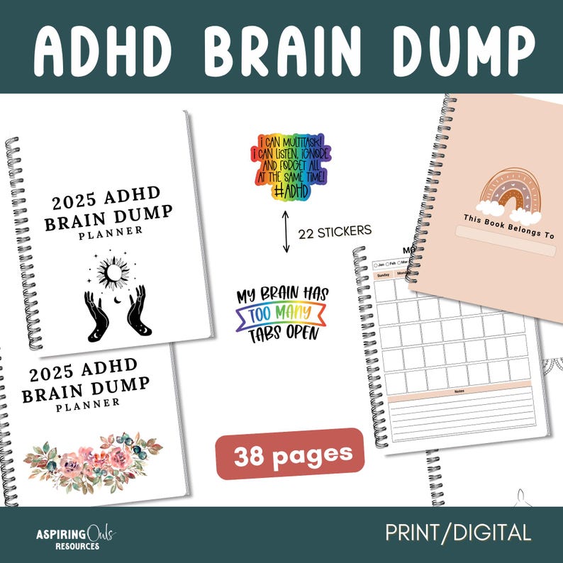 ADHD Brain Dump Digital and Printable Journal, Productivity Planner ...