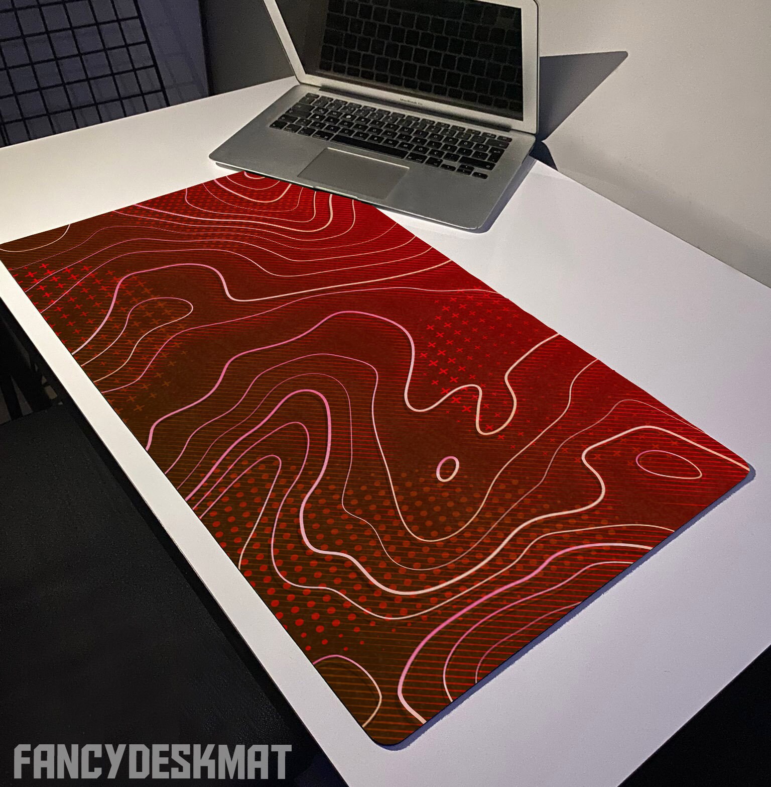 Red RGB Desk Mat Topographic Map Mousepad - Gaming Led Neon Edges Gamer ...