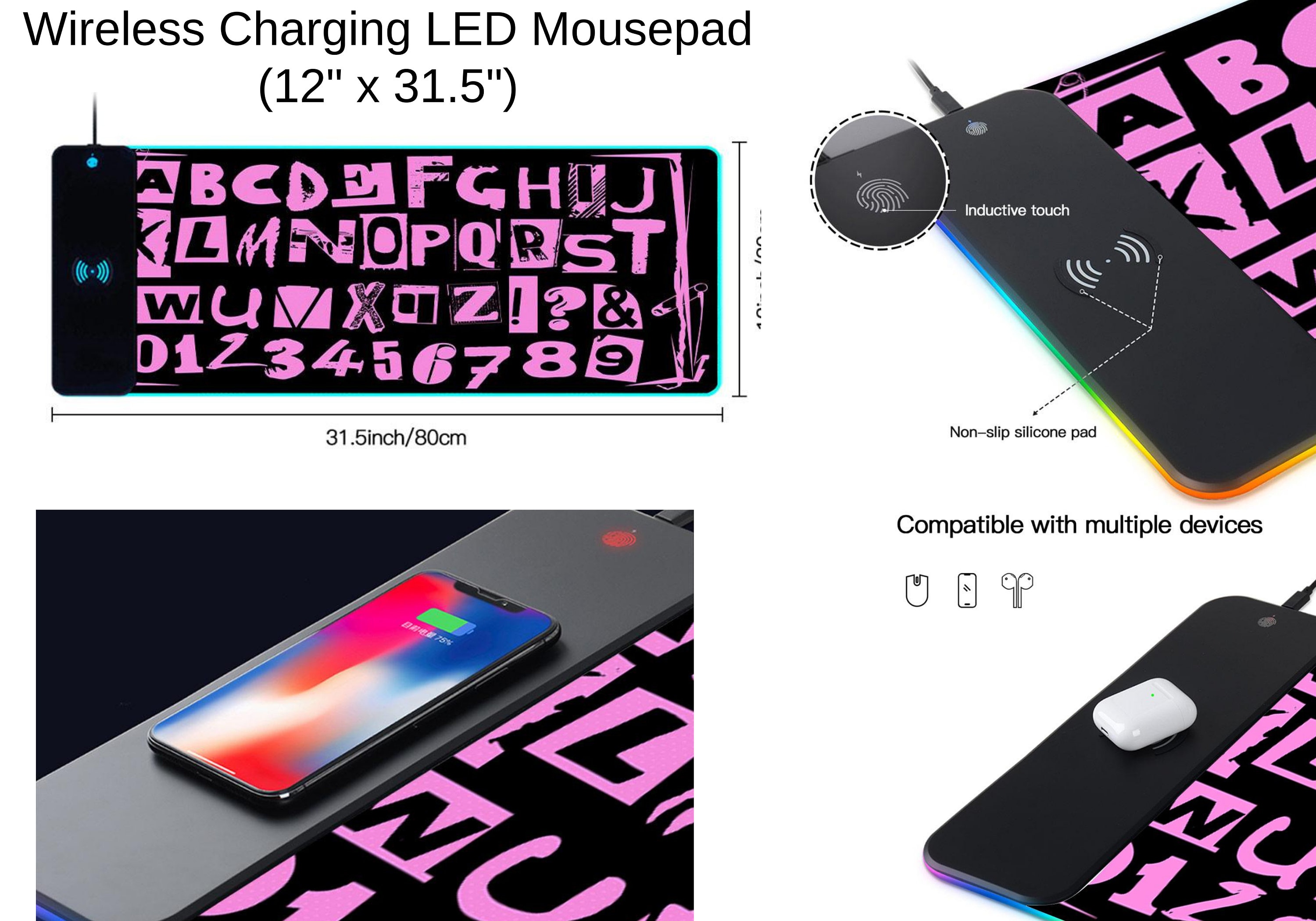 Cute Stars Purple RGB Desk Mat - LED Gaming Mousepad - Neon Lights XXL ...