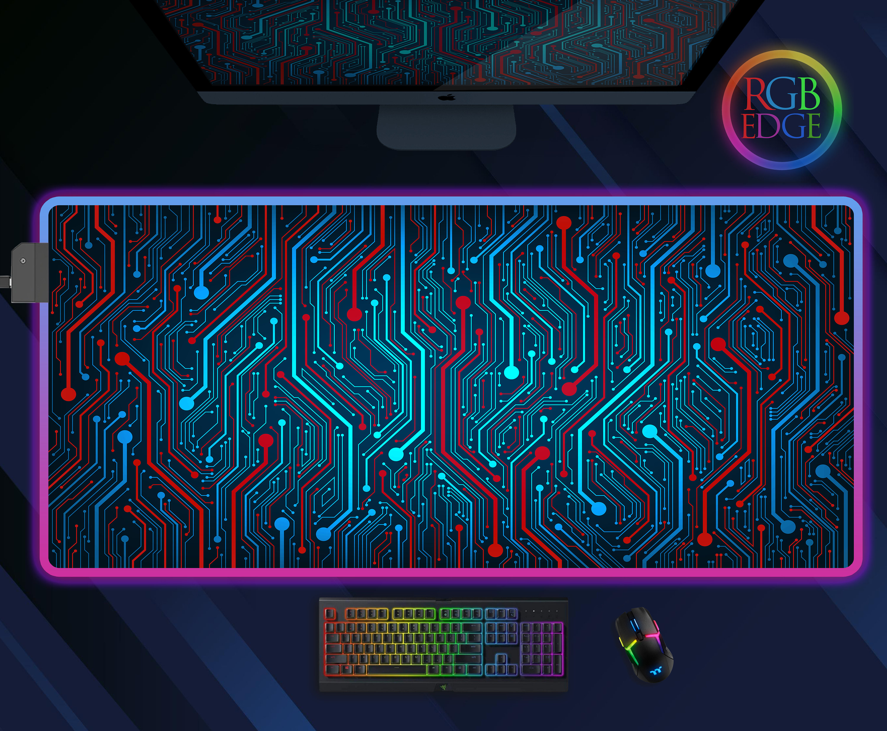 Circuit Background RGB Desk Mat, Cute Gaming Mouse Pad, Gamer Mouse Mat