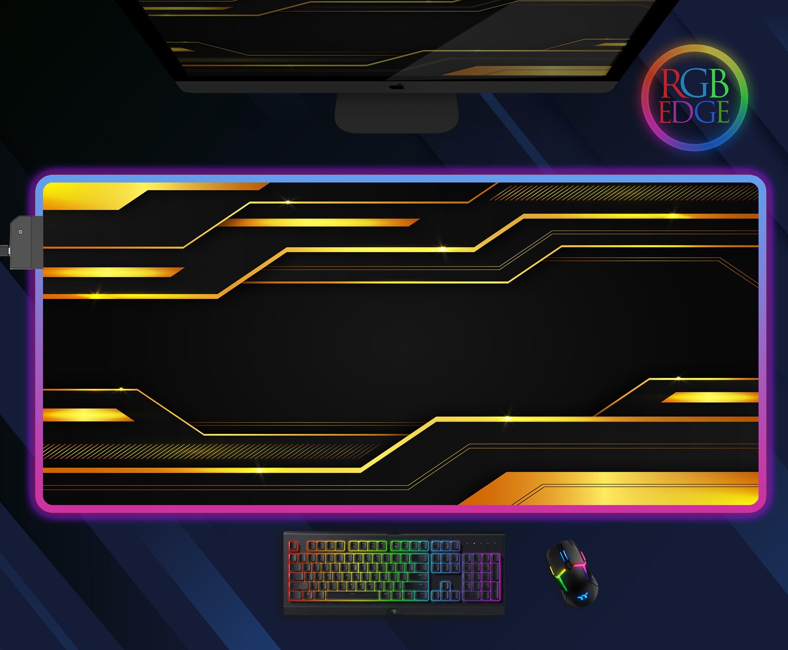 Yellow Abstract RGB Desk Mat Large LED Mousepad Gaming Desk - Etsy