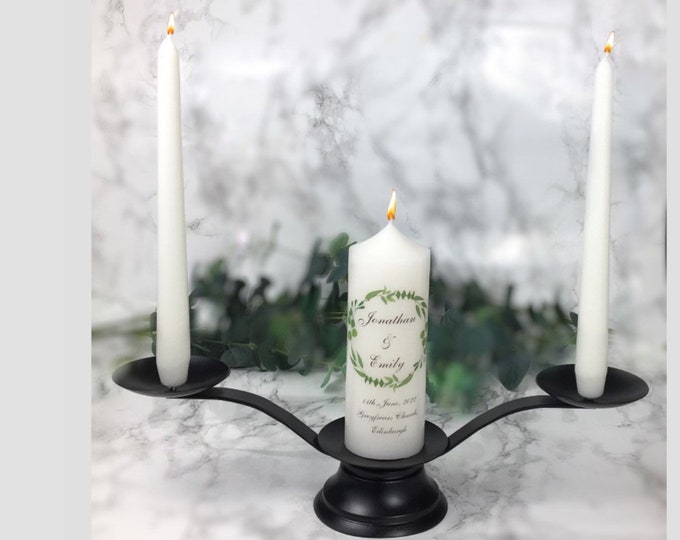 Unity Candle Holder Black Silver or Gold, Personalised Unity Candle Set ...