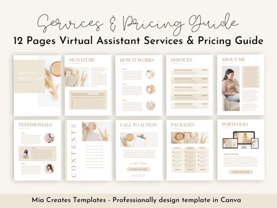 Virtual Assistant Services and Pricing Guide Template, Portfolio ...