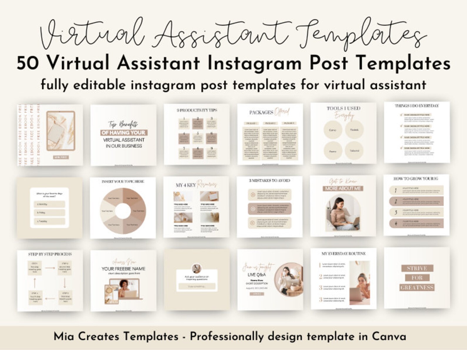Virtual Assistant Instagram Posts Templates, Virtual Assistant, VA ...