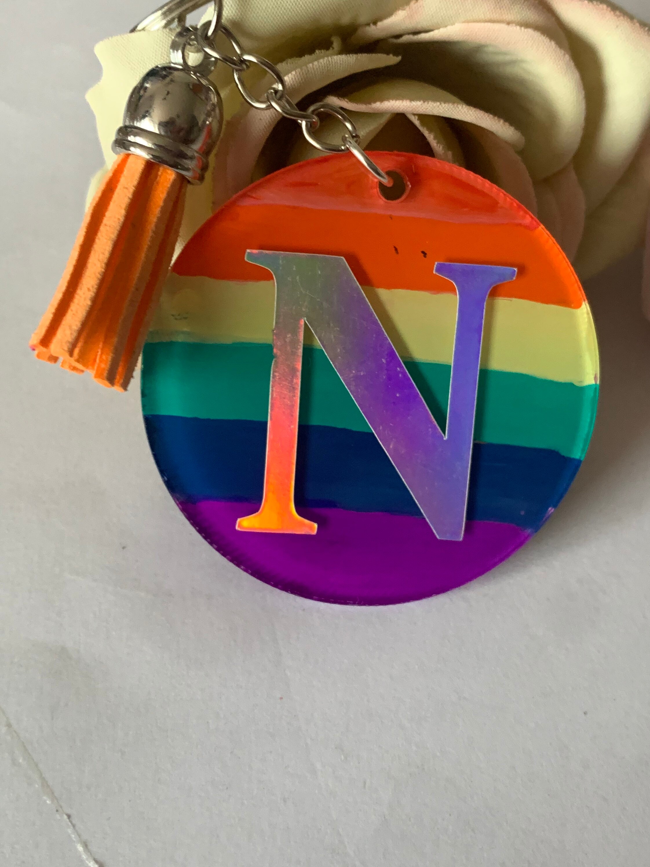 Lgbtq Lgbtq Keyring Keychain Rainbow Flag Initial Colour Shift Etsy