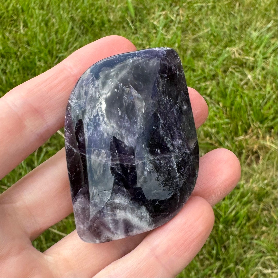 Chevron Amethyst Worry Stone, Crystal Leaf, Mini Palm Stone, Healing ...