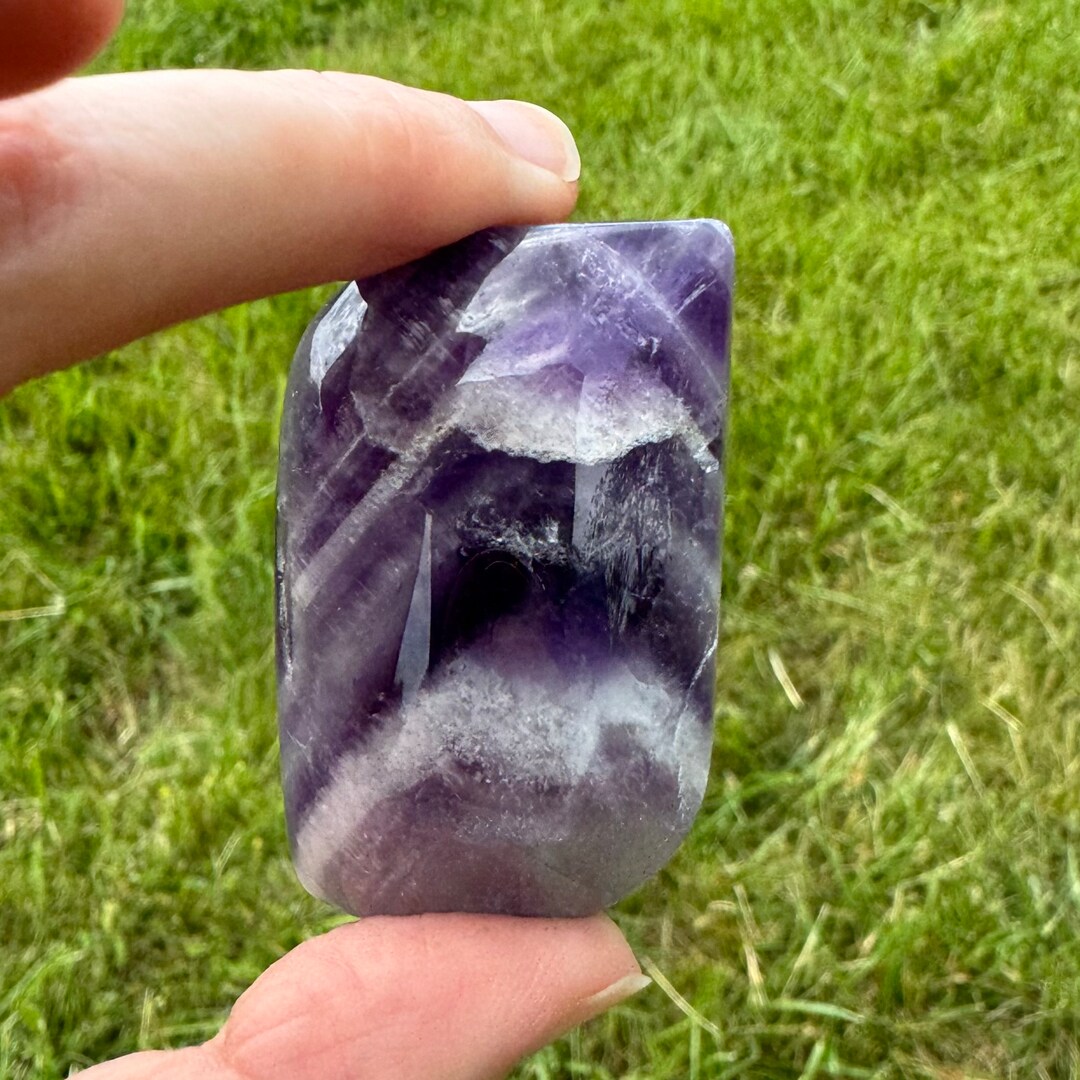 Chevron Amethyst Worry Stone, Crystal Leaf, Mini Palm Stone, Healing ...