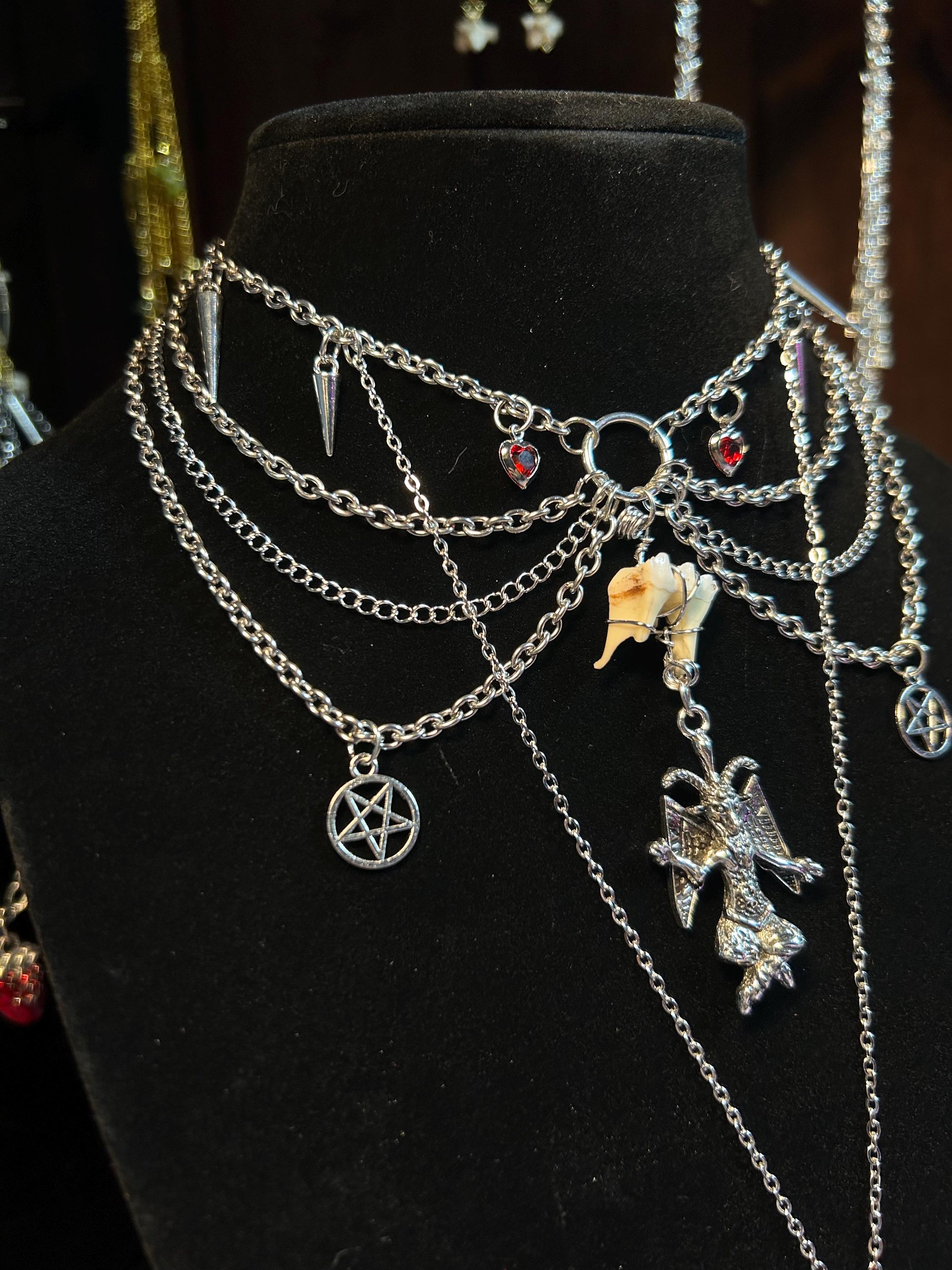 Sterling Silver Baphomet and Tooth Chandelier Charm Necklace - Etsy
