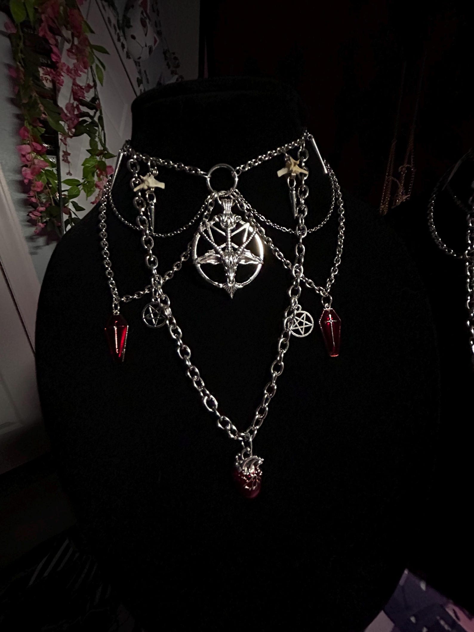 Silver Pentagram and Snake Bone Chandelier Charm Necklace - Etsy