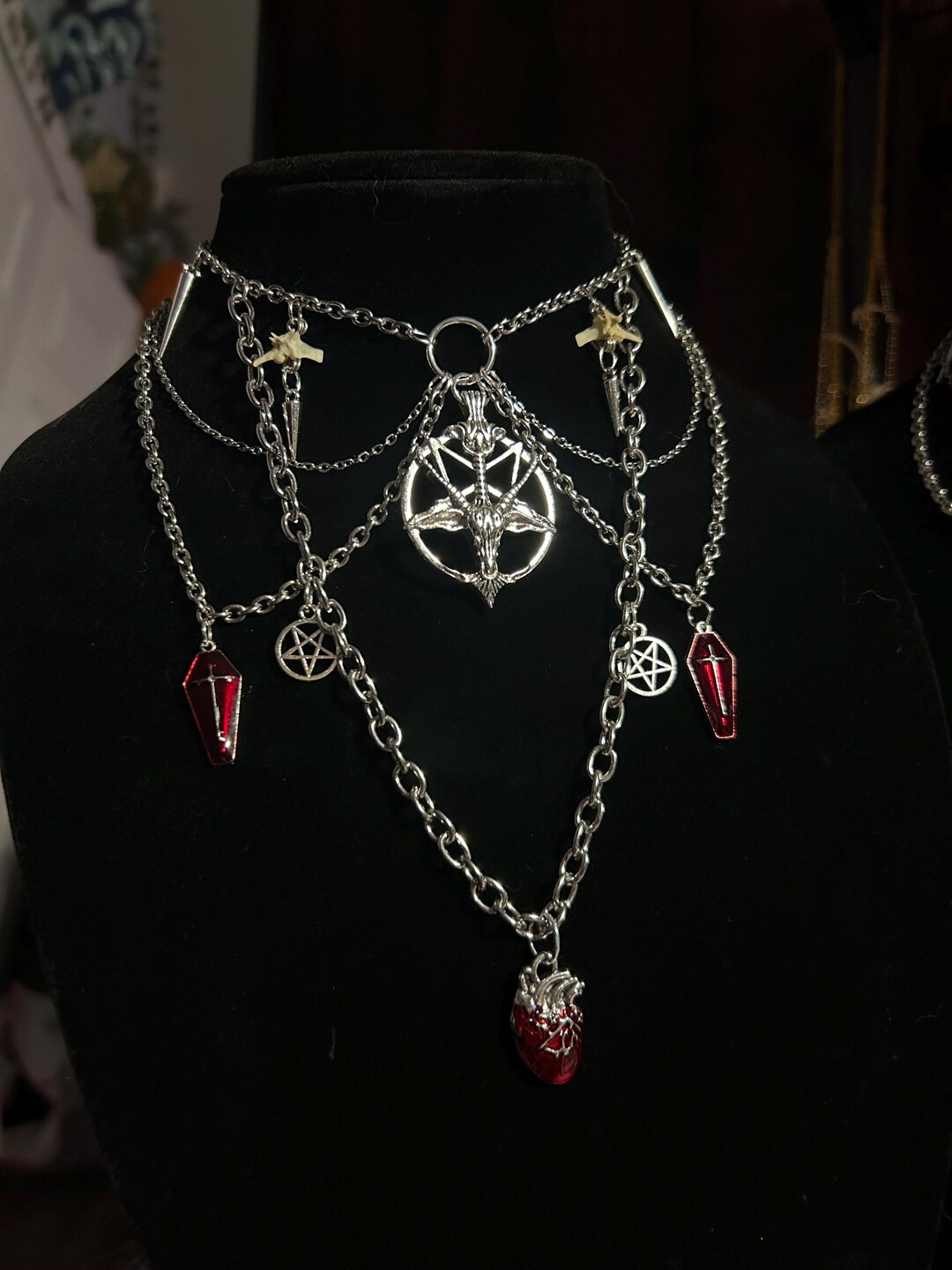 Silver Pentagram and Snake Bone Chandelier Charm Necklace - Etsy