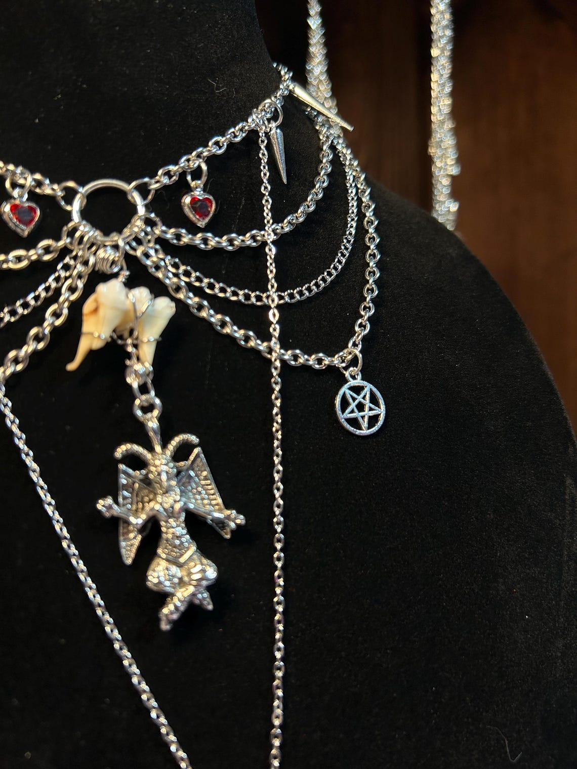 Sterling Silver Baphomet and Tooth Chandelier Charm Necklace - Etsy