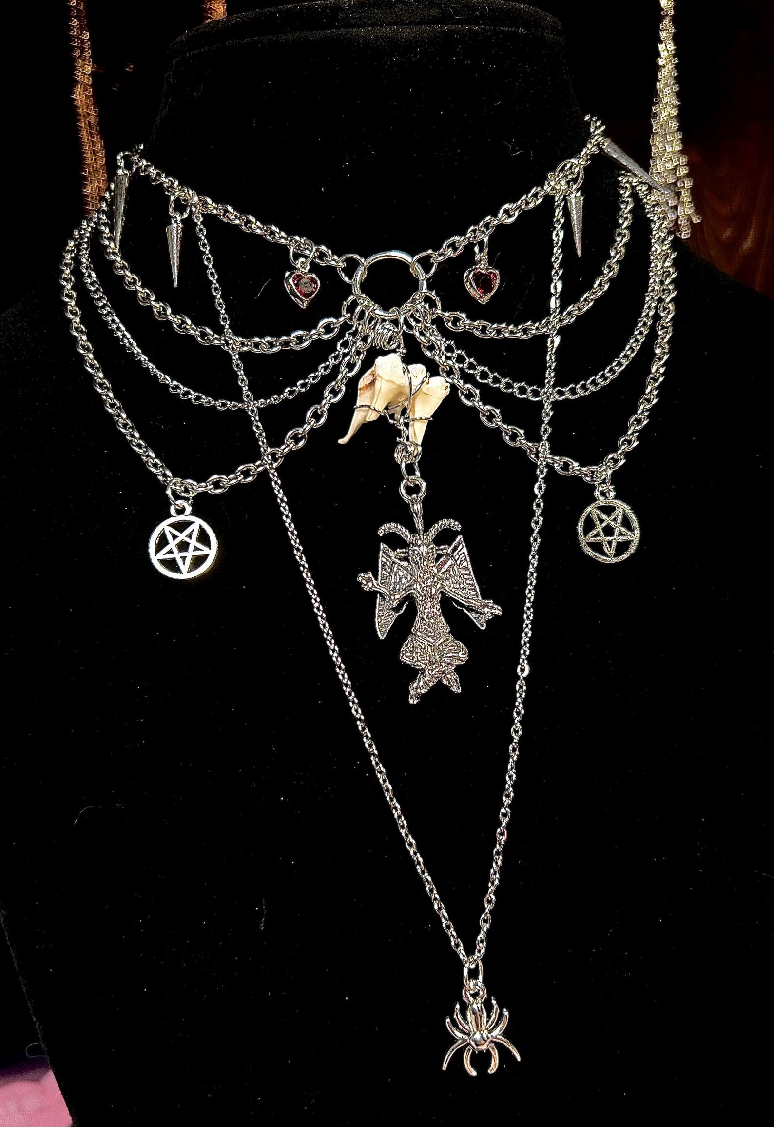 Sterling Silver Baphomet and Tooth Chandelier Charm Necklace - Etsy