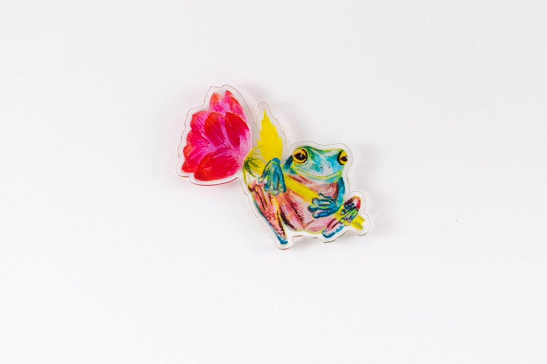 Flower Frog Pin, Frog Pin, Cute Frog Pin, Acrylic Pin, Acrylic Pin ...