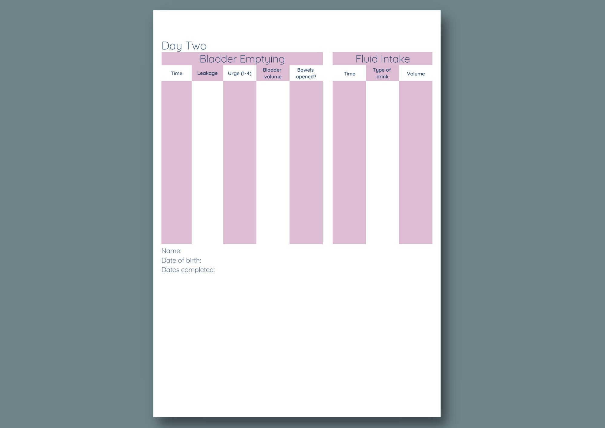 Bladder Diary | Pelvic Floor | Bladder Tracker | Urination Symptoms ...