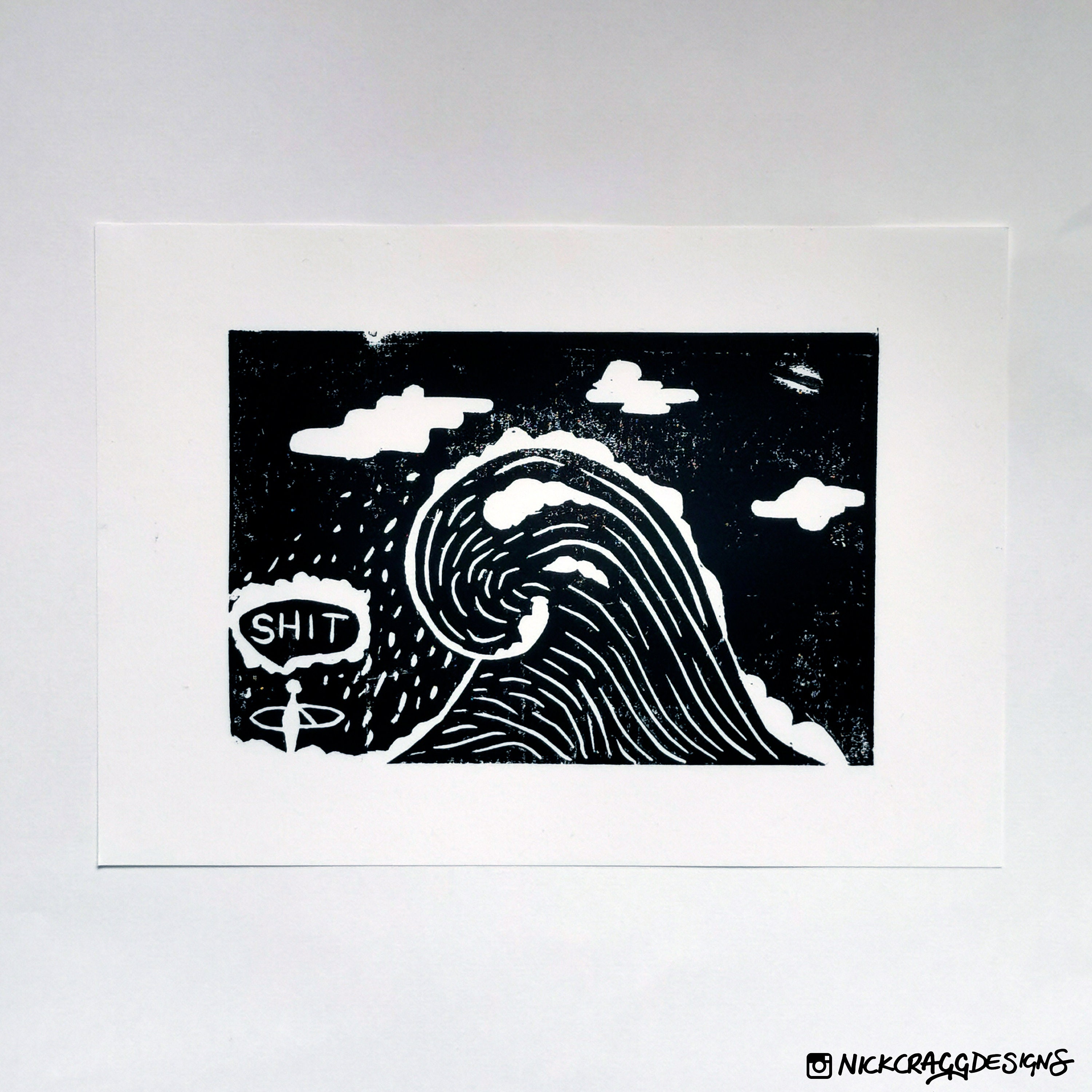 WAVE Handmade A5 Linocut Print Surf Print Wave Print | Etsy