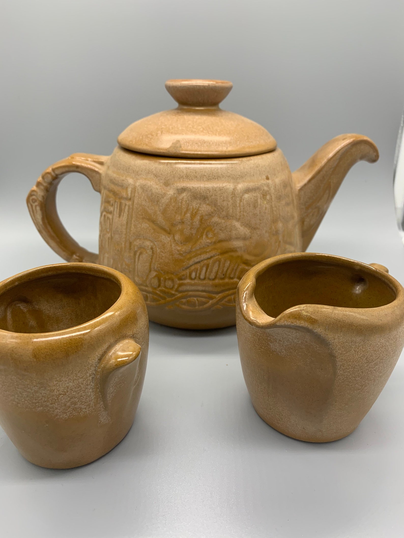 Vintage Frankhoma Mayan Aztec Tea Pitcher With Creamer and Sugar Dish ...