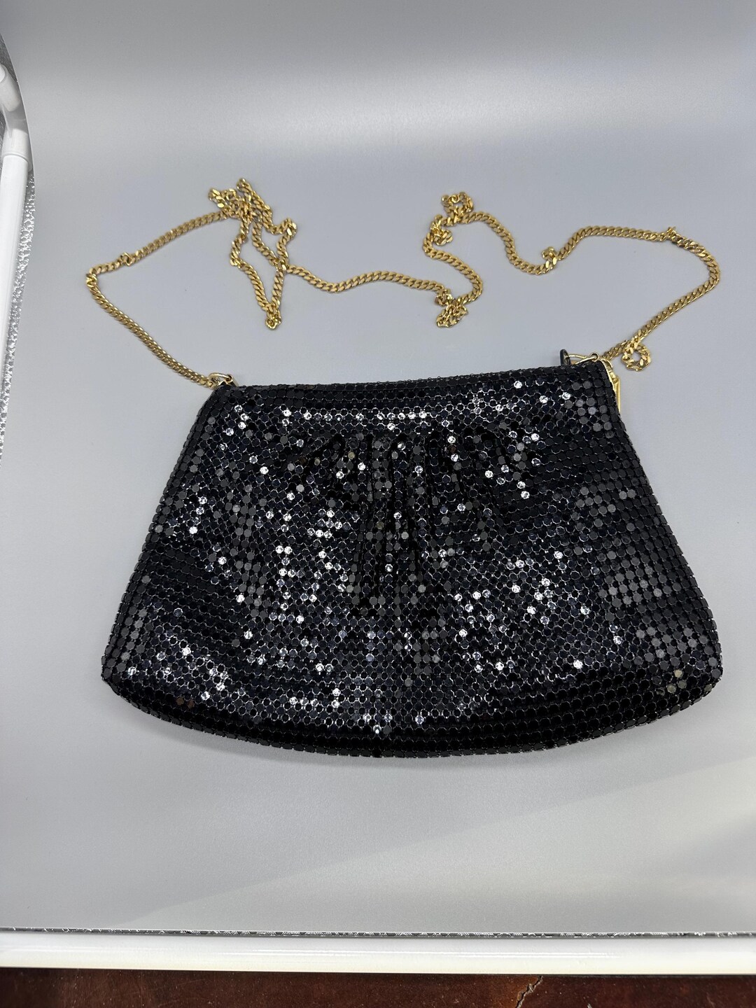 Black, Chain Mail Purse With Gold Chain Strap - Etsy