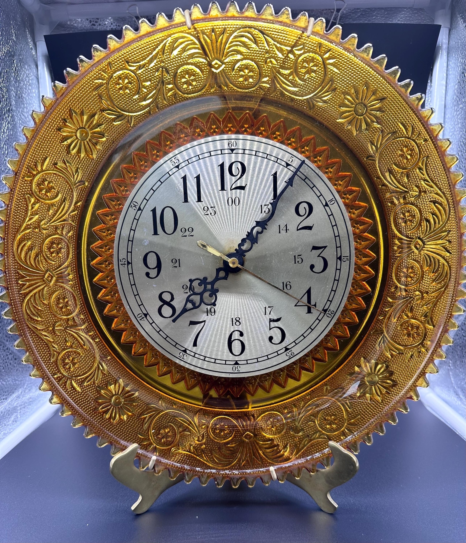 Vintage Tiara Indiana Amber Glass WORKING Clock With Brass Stand - Etsy