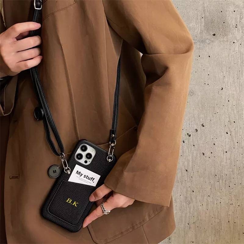Personalized Letter Leather Card Holder Crossbody Phone Case - Etsy
