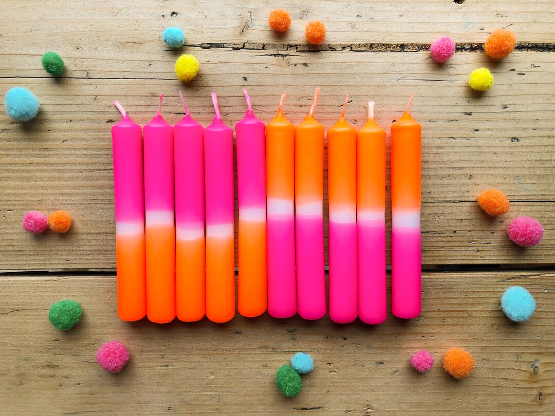 Neon Dip Dye Mini Candles in a Set, Neon Orange Neon Pink, Birthday ...
