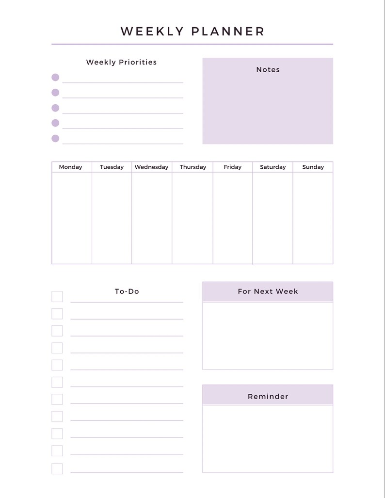 Purple Weekly Planner - Etsy