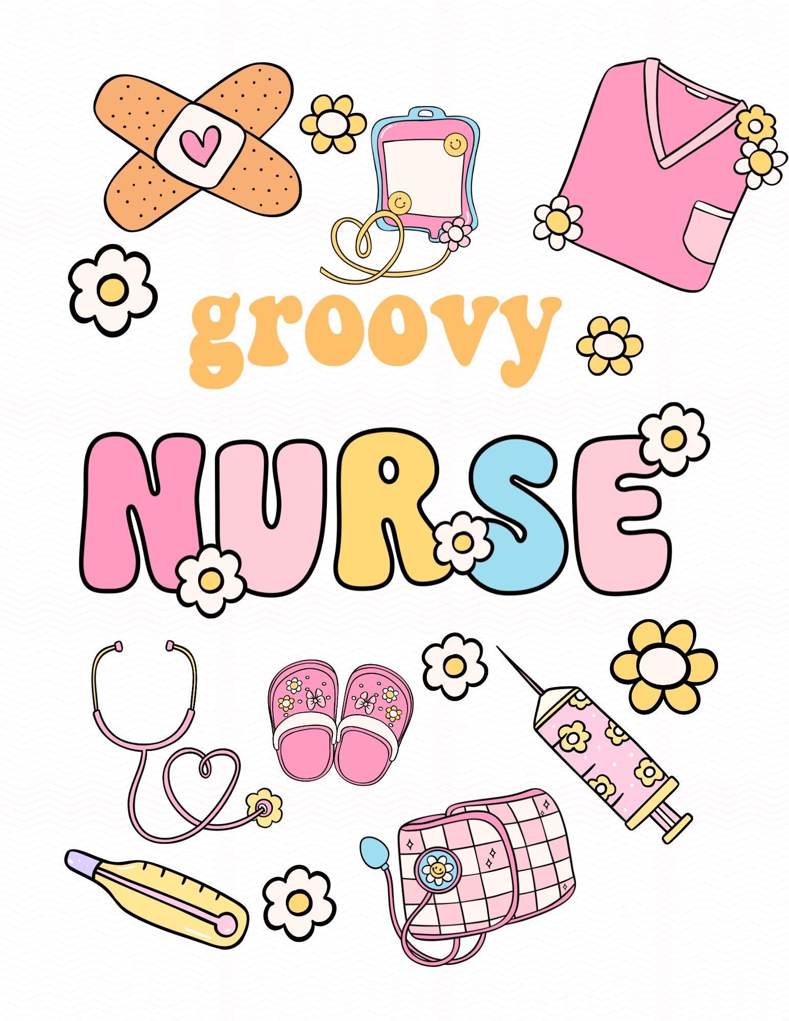 Cute Nurse T-shirt Design, "groovy Nurse" Png File - Etsy