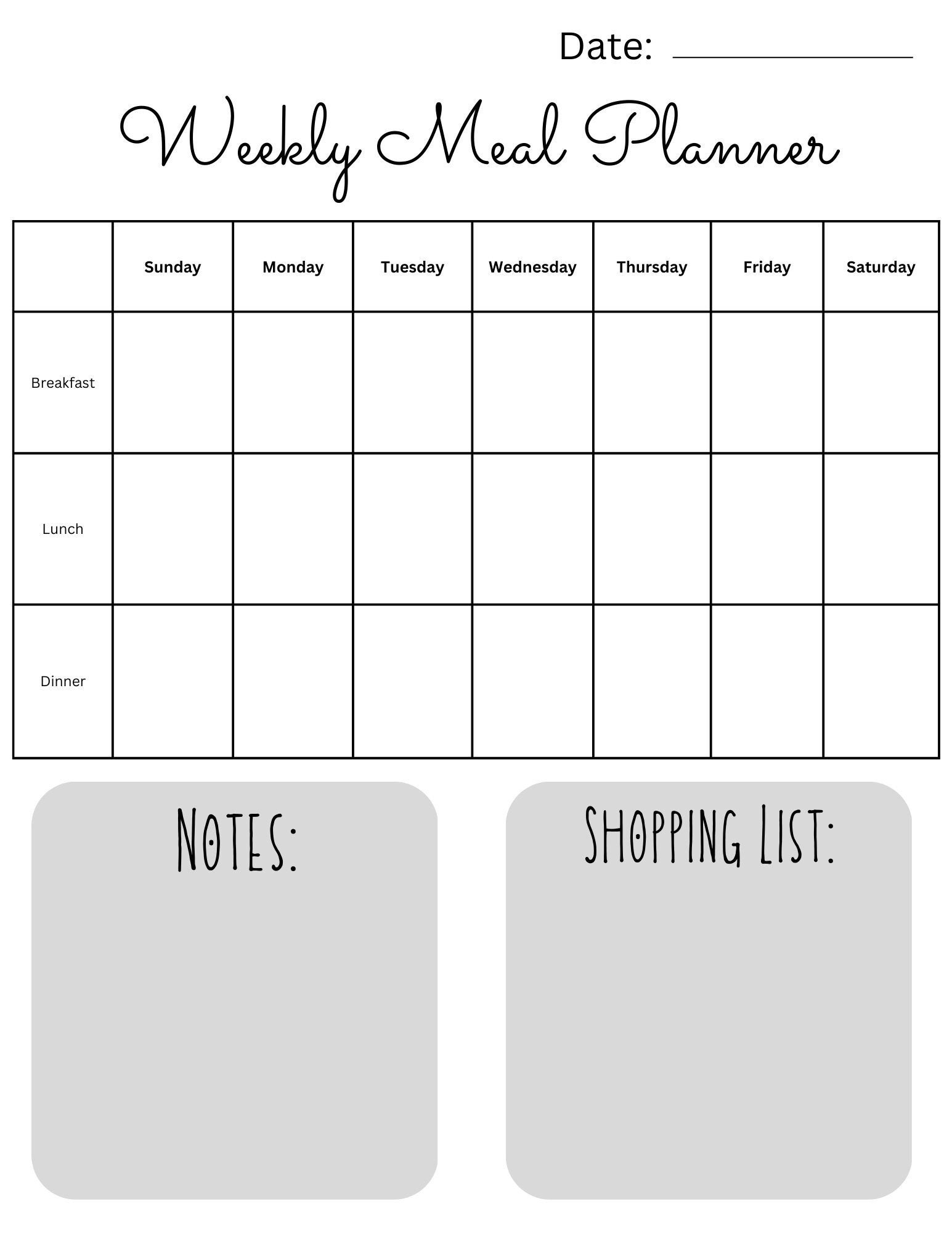 Simple and Cute Weekly Meal Planner Printable - Etsy