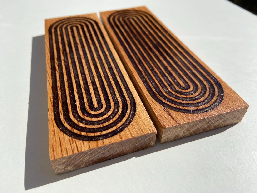 Pair Oak Wood and Epoxy Resin Brown Oval LINES Knife Scales Blank Knife ...