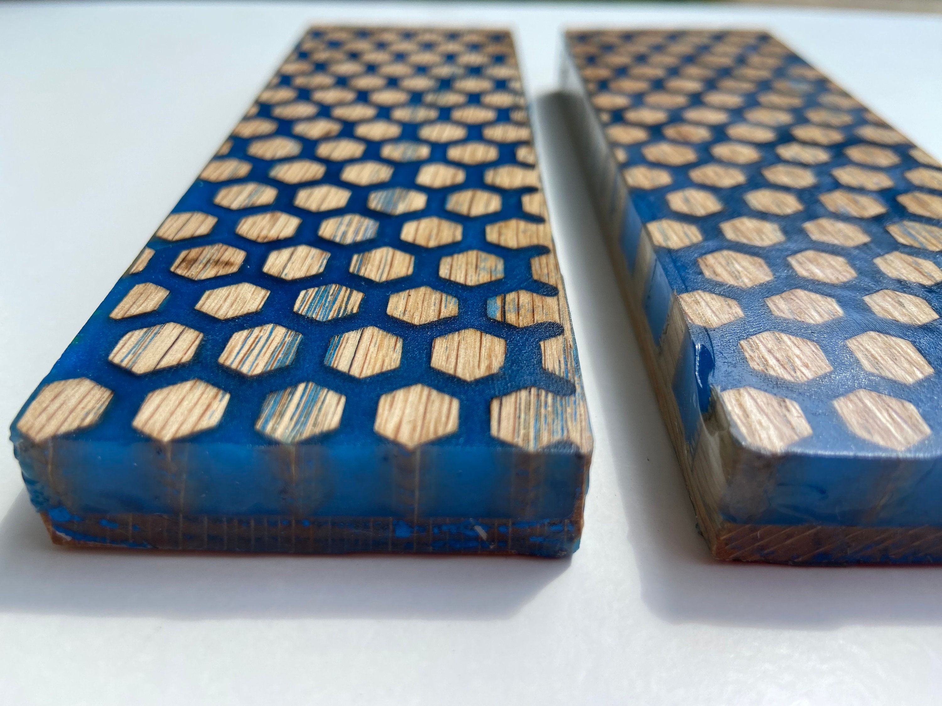 Pair Oak Wood and Epoxy Resin Hexagon Honeycomb Knife Scales Blank ...