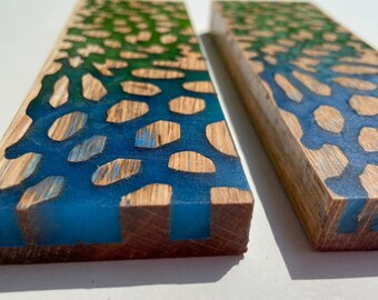 Pair Oak Wood and Epoxy Resin Leaf Knife Scales Blank Knife Maker ...