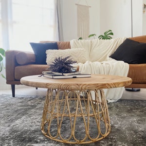 Bohemian Rattan Urban Chic Coffee Table Small Round Natural Boho Woven ...