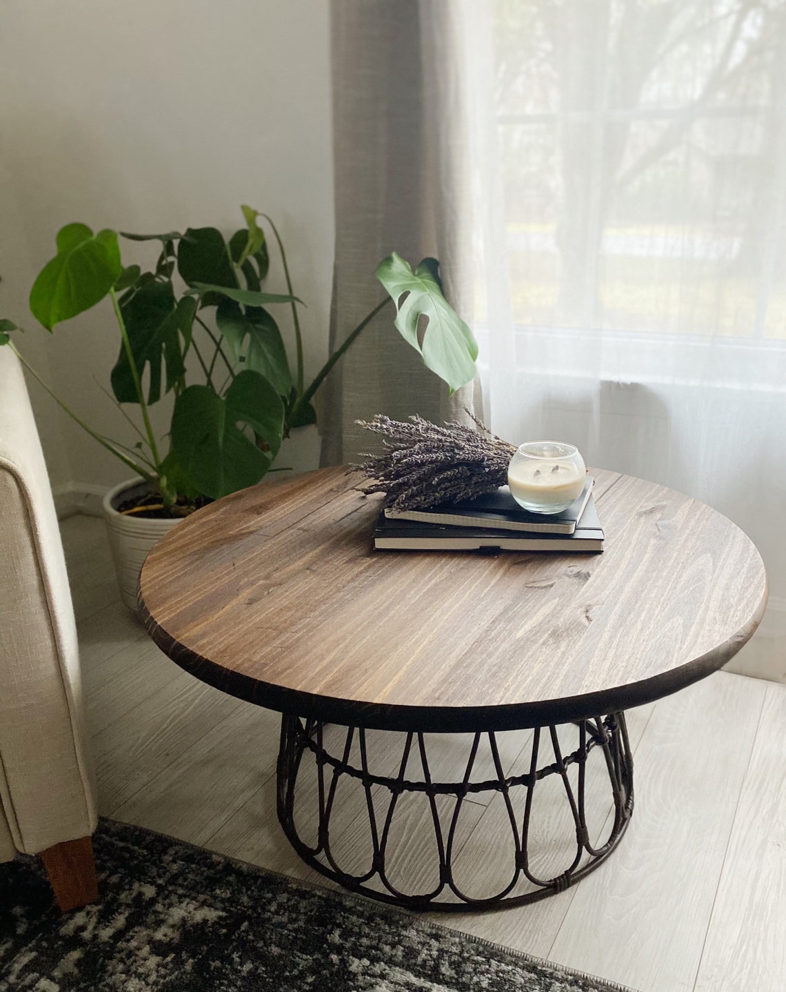 Bohemian Rattan Urban Chic Coffee Table Small Round Natural | Etsy