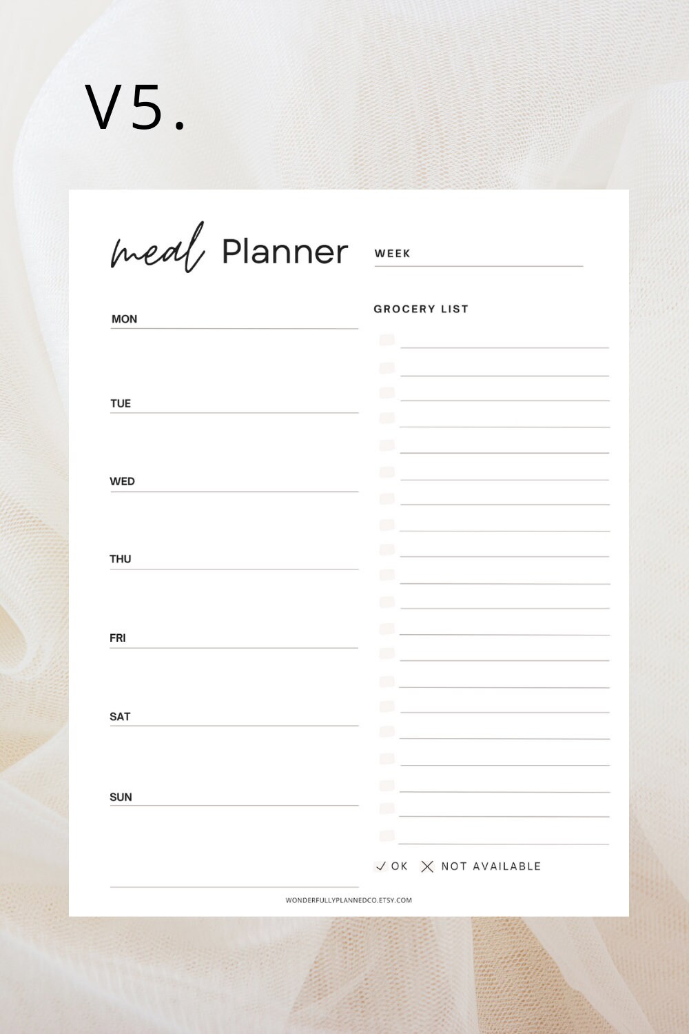 Simple Weekly Meal Planner Printable Template, 7 Day Menu Plan, Food ...
