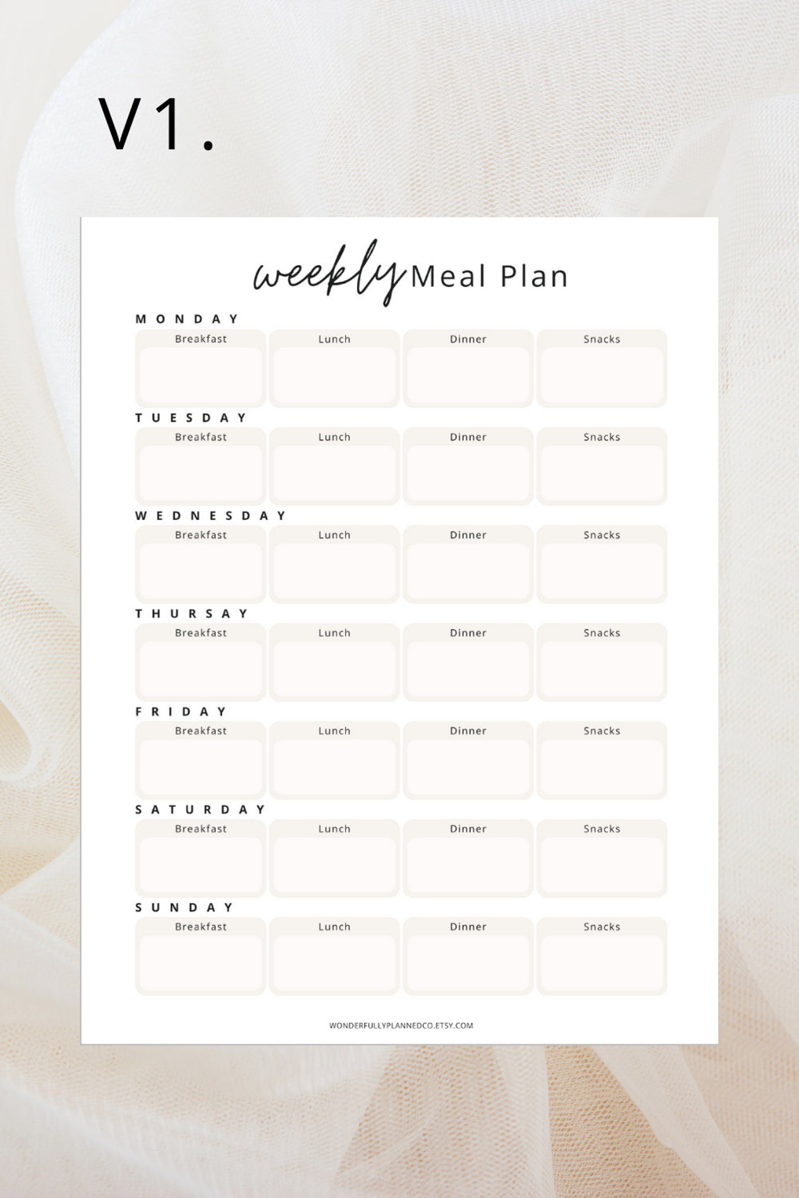 Simple Weekly Meal Planner Printable Template, 7 Day Menu Plan, Food ...