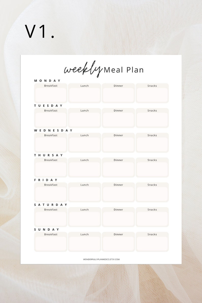 Simple Weekly Meal Planner Printable Template, 7 Day Menu Plan, Food ...