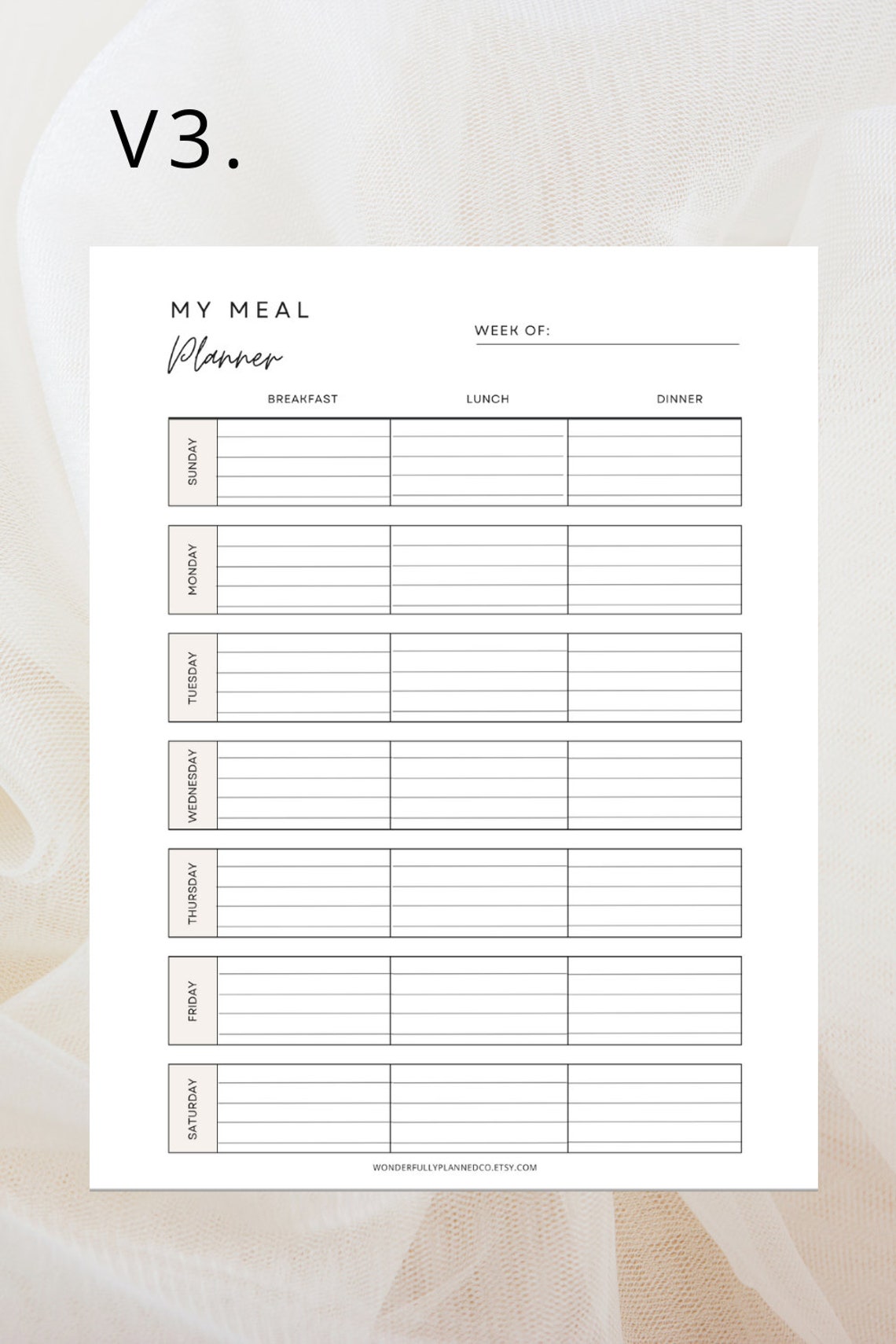 Simple Weekly Meal Planner Printable Template, 7 Day Menu Plan, Food ...
