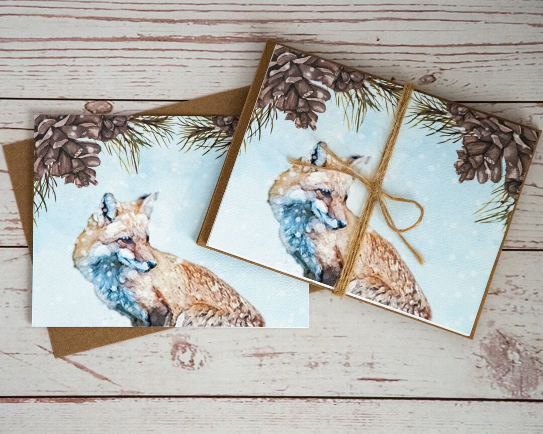 Fox Holiday Card Set: Winter Watercolor Note Cards - Etsy