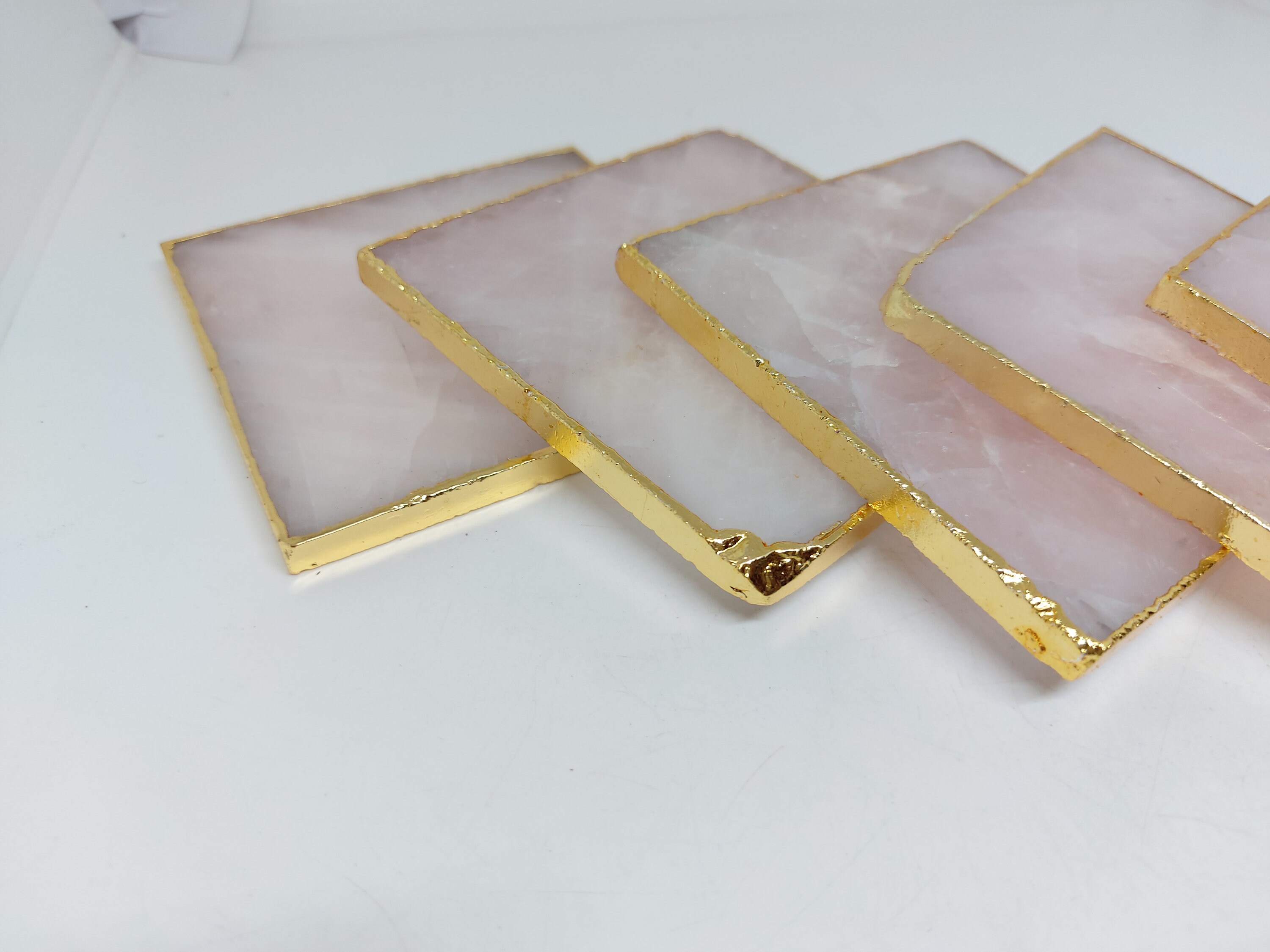 Rose Quartz Crystal Coaster, Natural Rose Quartz Gemstone , Golden ...