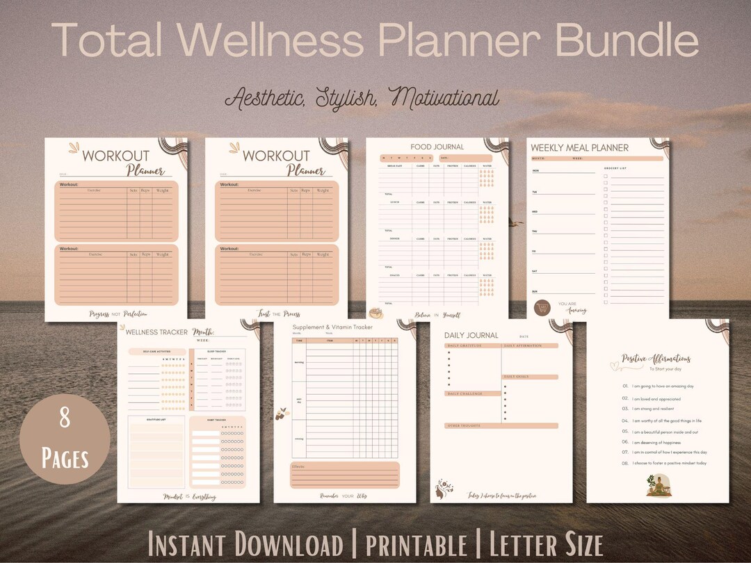 Glow up Wellness Planner Bundle: Habit Tracker, Food Diary, Fitness ...
