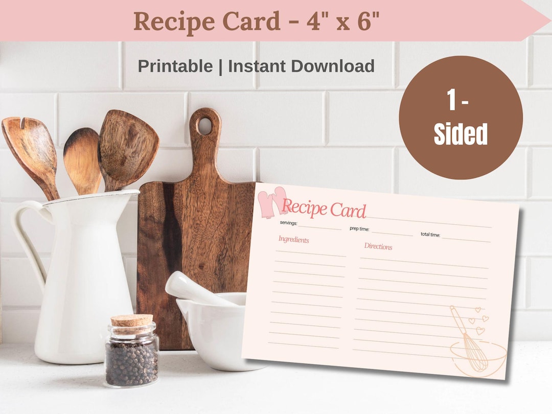 Pink Recipe Card Printable 4x6 Gift for Cooking Baking Enthusiasts - Etsy