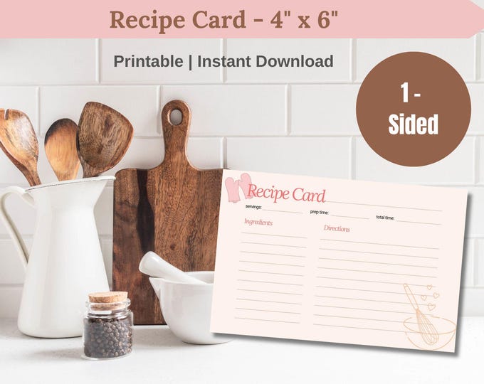 Pink Recipe Card Printable 4x6 Gift for Cooking Baking Enthusiasts - Etsy